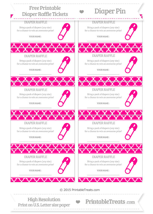 Free Magenta Moroccan Tile Diaper Pin Diaper Raffle Tickets — Printable