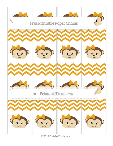 Marigold Chevron Girl Monkey Paper Chains — Printable Treats.com