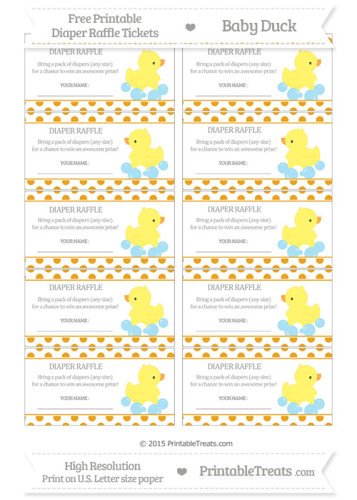 Free Marigold Polka Dot Baby Duck Diaper Raffle Tickets — Printable ...