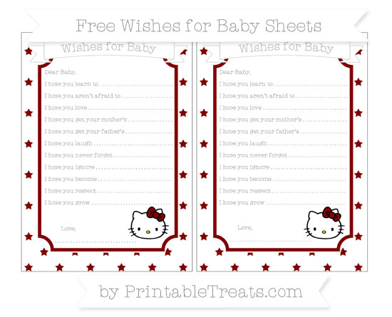 Maroon Star Pattern Hello Kitty Wishes for Baby Sheets — Printable ...
