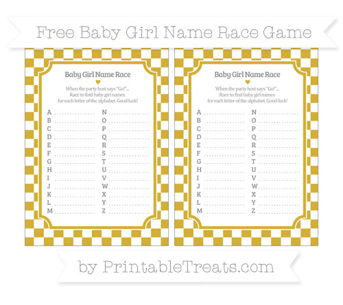Metallic Gold Checker Pattern Baby Girl Name Race Game — Printable ...