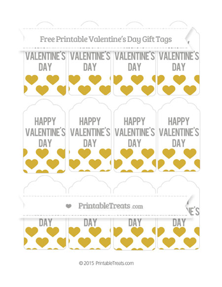 Free Metallic Gold Heart Pattern Valentine’s Day Gift Tags — Printable ...