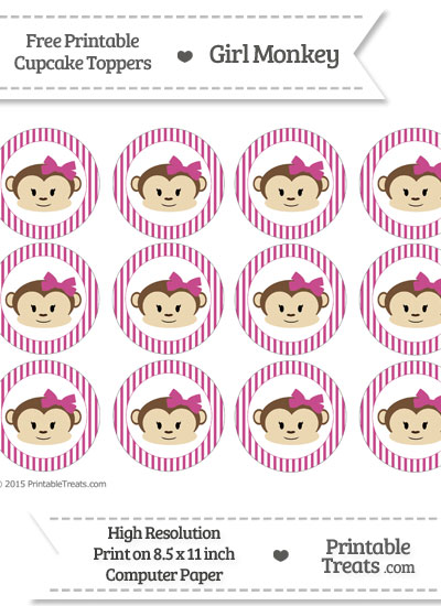 Free Mulberry Purple Striped Girl Monkey Cupcake Toppers — Printable ...