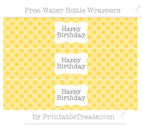 Mustard Yellow Polka Dot Happy Birthday Water Bottle Wrappers ...