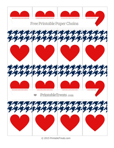 Navy Blue Houndstooth Pattern Heart Paper Chains — Printable Treats.com