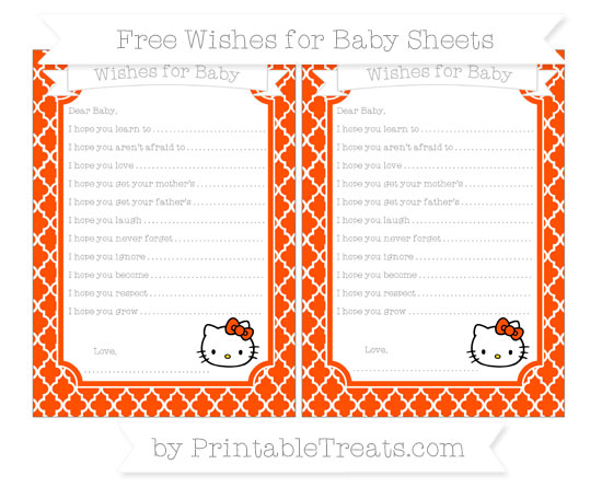 Orange Moroccan Tile Hello Kitty Wishes for Baby Sheets — Printable ...