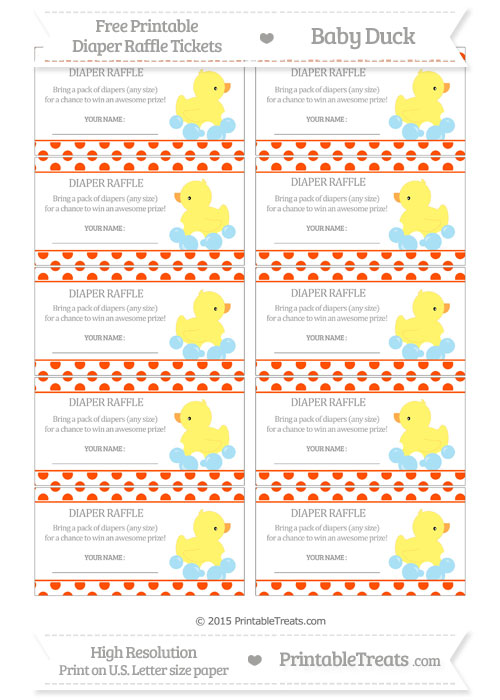 Free Orange Polka Dot Baby Duck Diaper Raffle Tickets — Printable ...