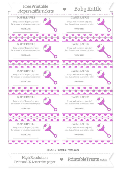 Free Orchid Polka Dot Baby Rattle Diaper Raffle Tickets — Printable ...