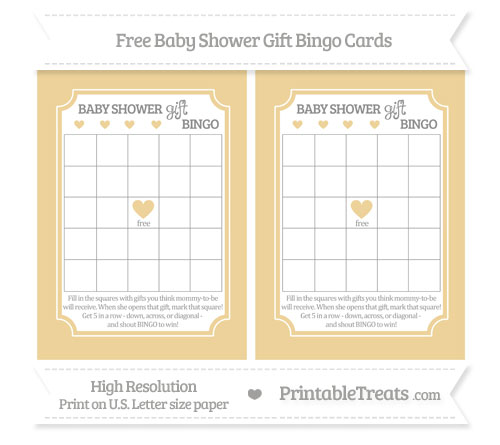 Pastel Bright Orange Baby Shower Gift Bingo Cards — Printable Treats.com