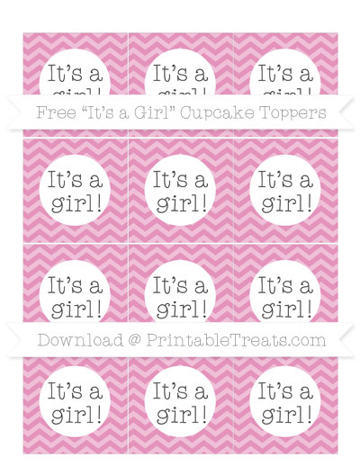 Pastel Bubblegum Pink Chevron Its a Girl Cupcake Toppers — Printable ...