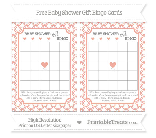 Pastel Coral Fish Scale Pattern Baby Shower Gift Bingo Cards ...