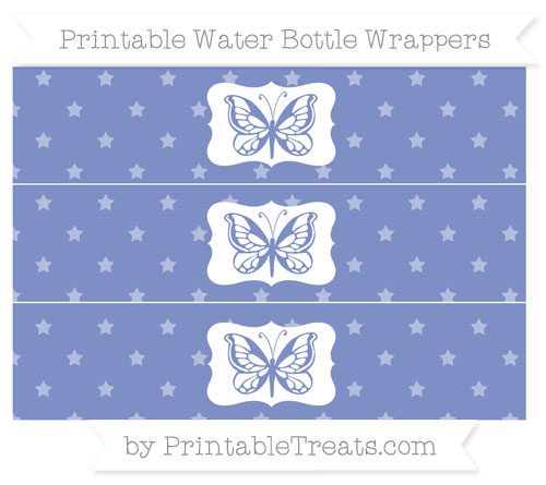 Pastel Dark Blue Star Pattern Butterfly Water Bottle Wrappers ...