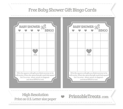 Pastel Grey Baby Shower Gift Bingo Cards — Printable Treats.com