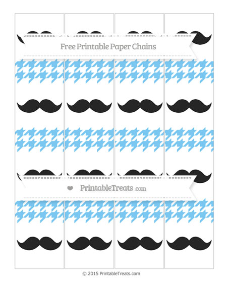 Pastel Light Blue Houndstooth Pattern Mustache Paper Chains — Printable ...