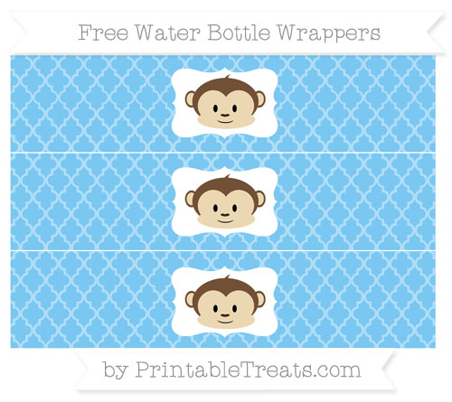 Pastel Light Blue Moroccan Tile Boy Monkey Water Bottle Wrappers ...
