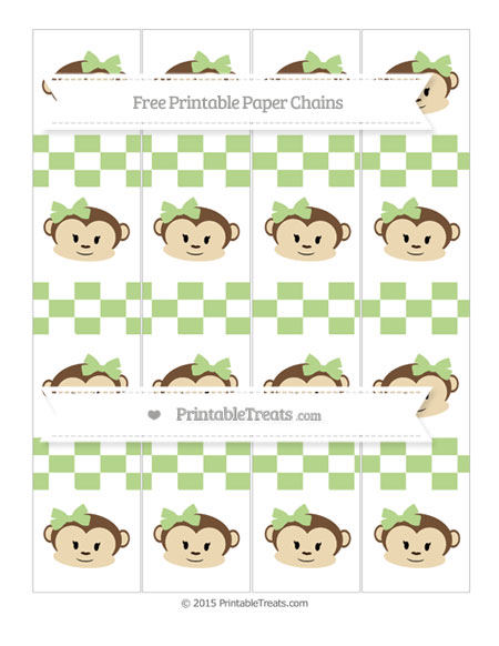 Pastel Light Green Checker Pattern Girl Monkey Paper Chains — Printable ...