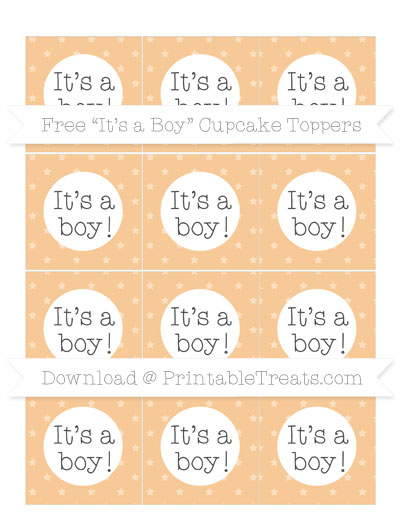 Pastel Light Orange Star Pattern Its a Boy Cupcake Toppers — Printable ...