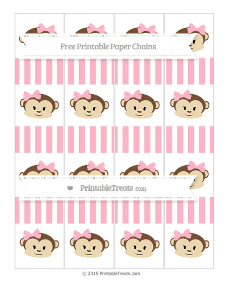 Pastel Light Pink Striped Girl Monkey Paper Chains — Printable Treats.com