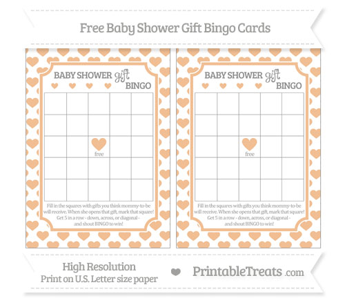 Pastel Orange Heart Pattern Baby Shower Gift Bingo Cards — Printable ...