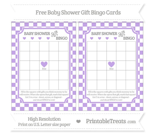 Pastel Purple Checker Pattern Baby Shower Gift Bingo Cards — Printable ...