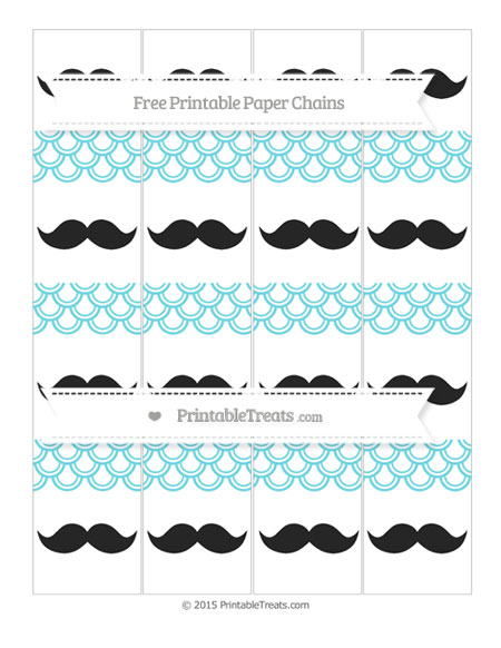 Pastel Teal Fish Scale Pattern Mustache Paper Chains — Printable Treats.com