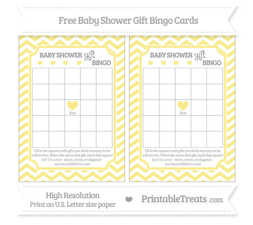 Pastel Yellow Chevron Baby Shower Gift Bingo Cards — Printable Treats.com