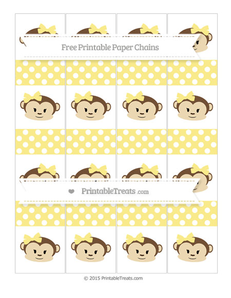 Pastel Yellow Polka Dot Girl Monkey Paper Chains — Printable Treats.com