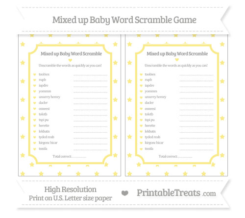 Pastel Yellow Star Pattern Mixed Up Baby Word Scramble Game — Printable ...