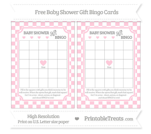 Pink Checker Pattern Baby Shower Gift Bingo Cards — Printable Treats.com