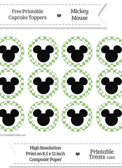 Free Pistachio Green Checker Pattern Mickey Mouse Cupcake Toppers ...