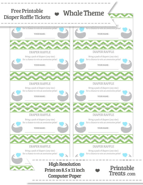 Free Pistachio Green Chevron Whale Diaper Raffle Tickets — Printable ...