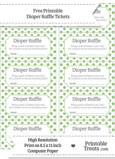 Free Pistachio Green Polka Dot Diaper Raffle Tickets — Printable Treats.com