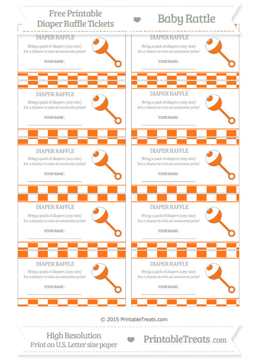Free Pumpkin Orange Checker Pattern Baby Rattle Diaper Raffle Tickets ...