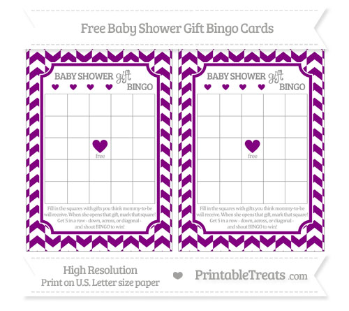 Purple Herringbone Pattern Baby Shower Gift Bingo Cards — Printable ...