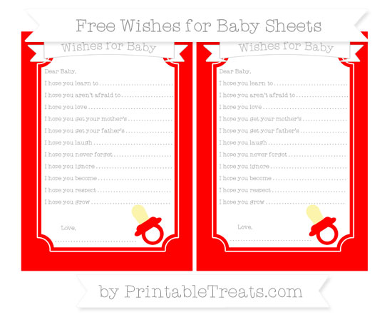 Red Baby Pacifier Wishes for Baby Sheets — Printable Treats.com