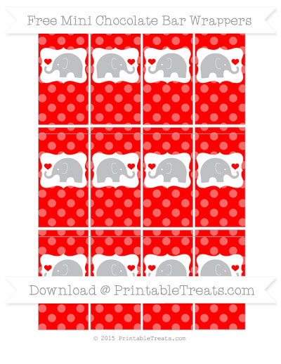 Red Dotted Pattern Elephant Mini Chocolate Bar Wrappers — Printable ...