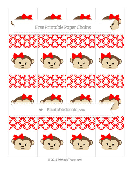 Red Fish Scale Pattern Girl Monkey Paper Chains — Printable Treats.com