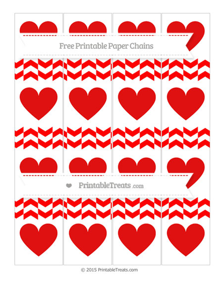 Red Herringbone Pattern Heart Paper Chains — Printable Treats.com
