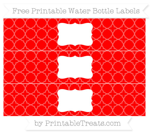 Red Quatrefoil Pattern DIY Water Bottle Labels — Printable Treats.com