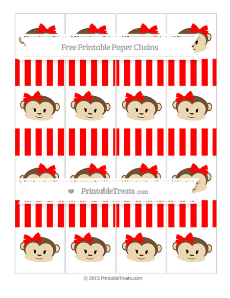 Red Striped Girl Monkey Paper Chains — Printable Treats.com