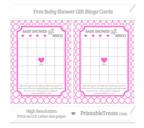 Rose Pink Quatrefoil Pattern Baby Shower Gift Bingo Cards — Printable ...