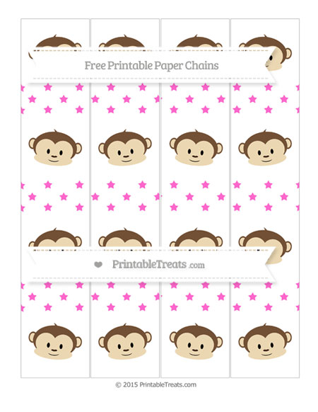 Rose Pink Star Pattern Boy Monkey Paper Chains — Printable Treats.com