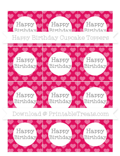 Ruby Pink Heart Pattern Happy Birthday Cupcake Toppers — Printable ...