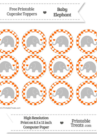 Free Safety Orange Checker Pattern Baby Elephant Cupcake Toppers ...