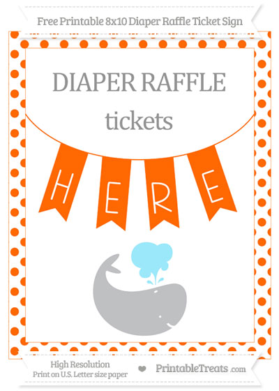 Free Safety Orange Dotted Whale 8×10 Diaper Raffle Ticket Sign ...