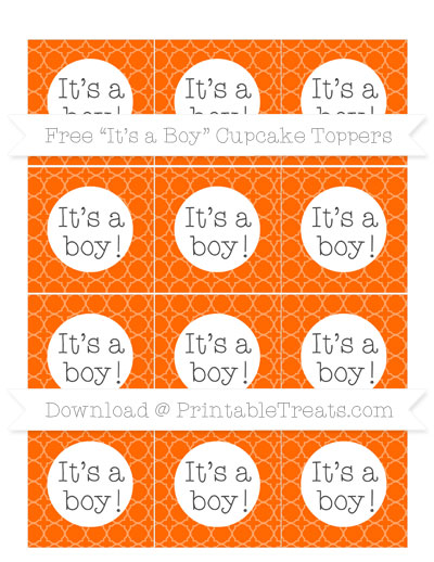 Safety Orange Quatrefoil Pattern Its a Boy Cupcake Toppers — Printable ...