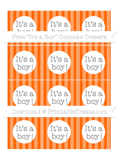 Safety Orange Striped Its a Boy Cupcake Toppers — Printable Treats.com