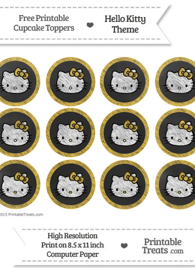 Free Saffron Yellow Chalk Theme Hello Kitty Cupcake Toppers — Printable ...