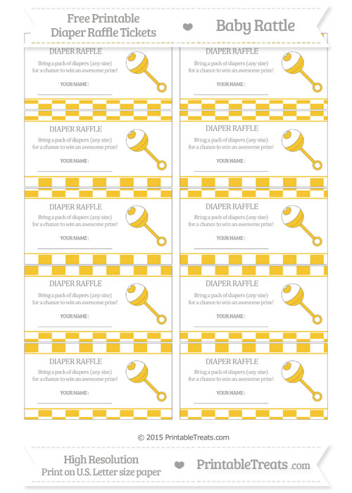 Free Saffron Yellow Checker Pattern Baby Rattle Diaper Raffle Tickets ...