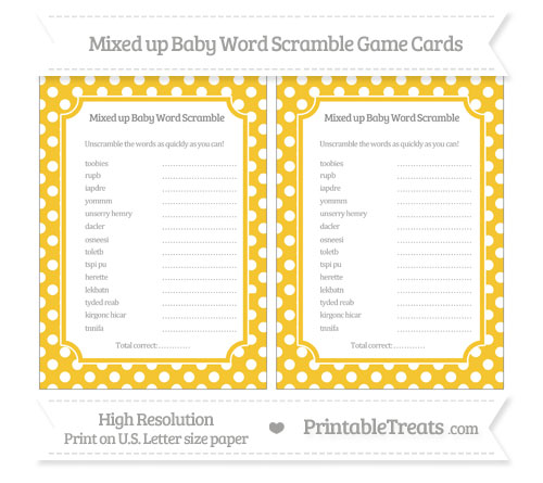 Saffron Yellow Polka Dot Mixed Up Baby Word Scramble Game — Printable ...